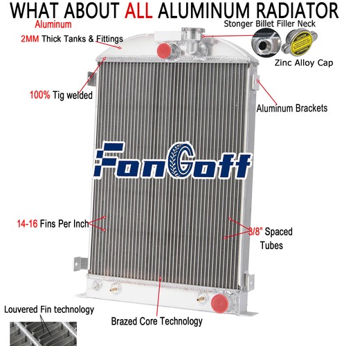 3 Rows Aluminum Radiator Fit 1935-1936 35 Ford Model A Stock Height ...