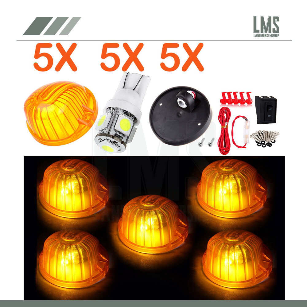 Set of 5 Amber 9069A Cab Marker Clearance Light+Switch+LED+Base for ...