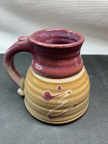 Clement Clayworks Enjoy Life Hand Thrown Drip Glaze Pottery Mug Tan Red ...