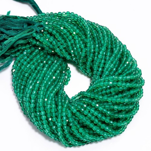 Natural Green Onyx Gemstone Round Shape Faceted Beads 4X4 mm Strand 12. ...
