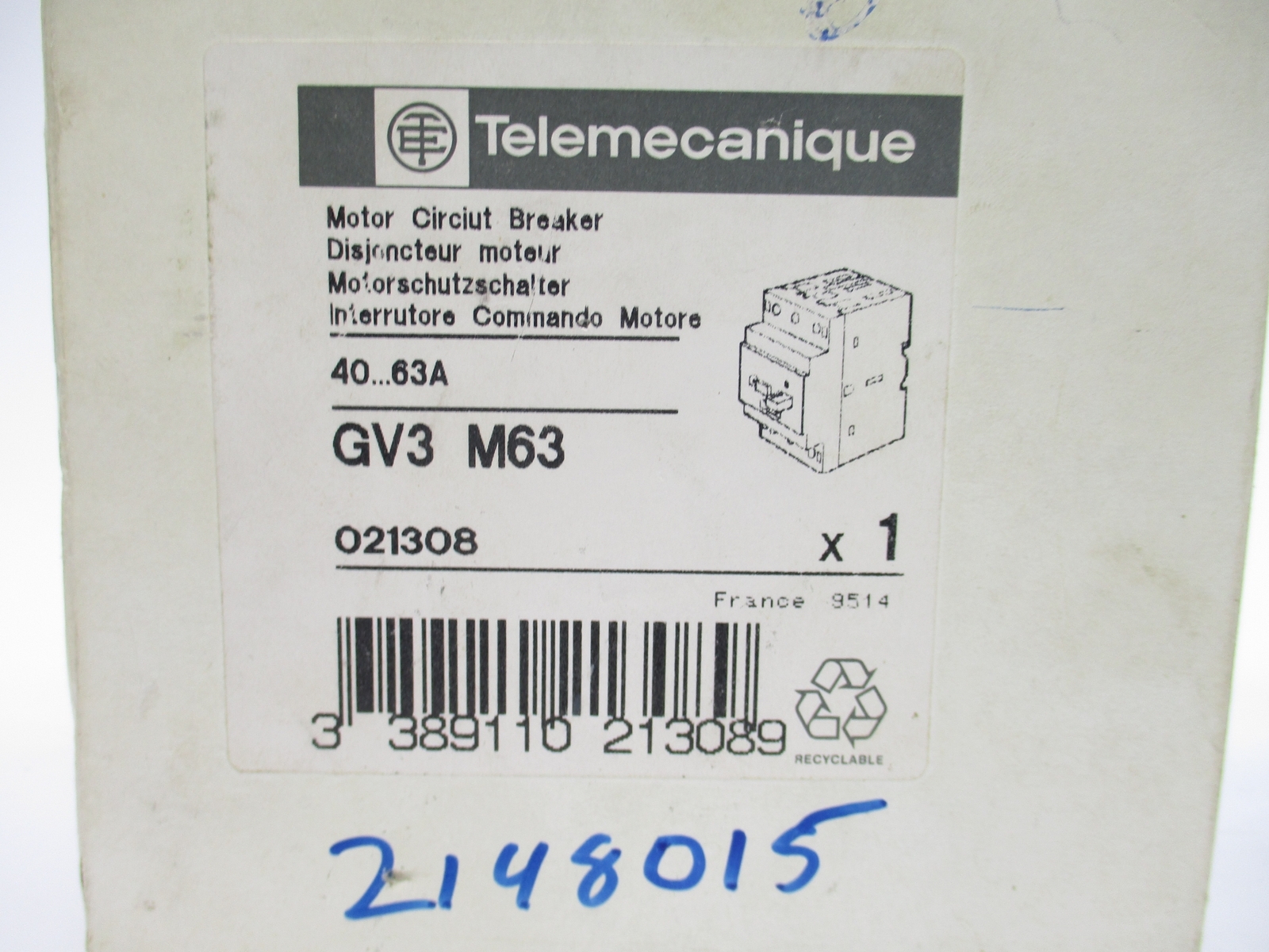 Telemecanique Gv3-m63 690v 40-63a Manual Motor Starter With Overload ...