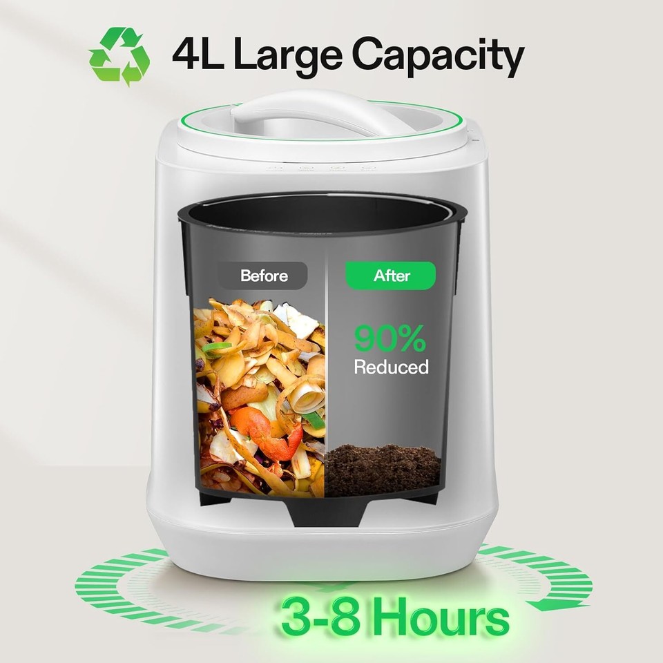 VIVOSUN 4L Electric Kitchen Composter Countertop Compost Bin Fertilizer ...