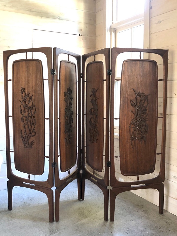 Vintage Mid Century Modern Teak Folding Screen MCM | eBay