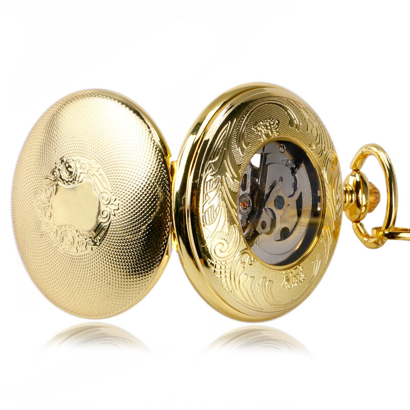Vintage Shield Skeleton Golden Automatic Mechanical Men Pocket Watch ...