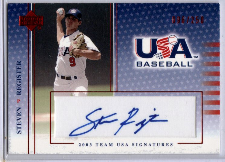 2003 UD USA Baseball Team Signatures Steven Register Blue AUTO 96/250 ...