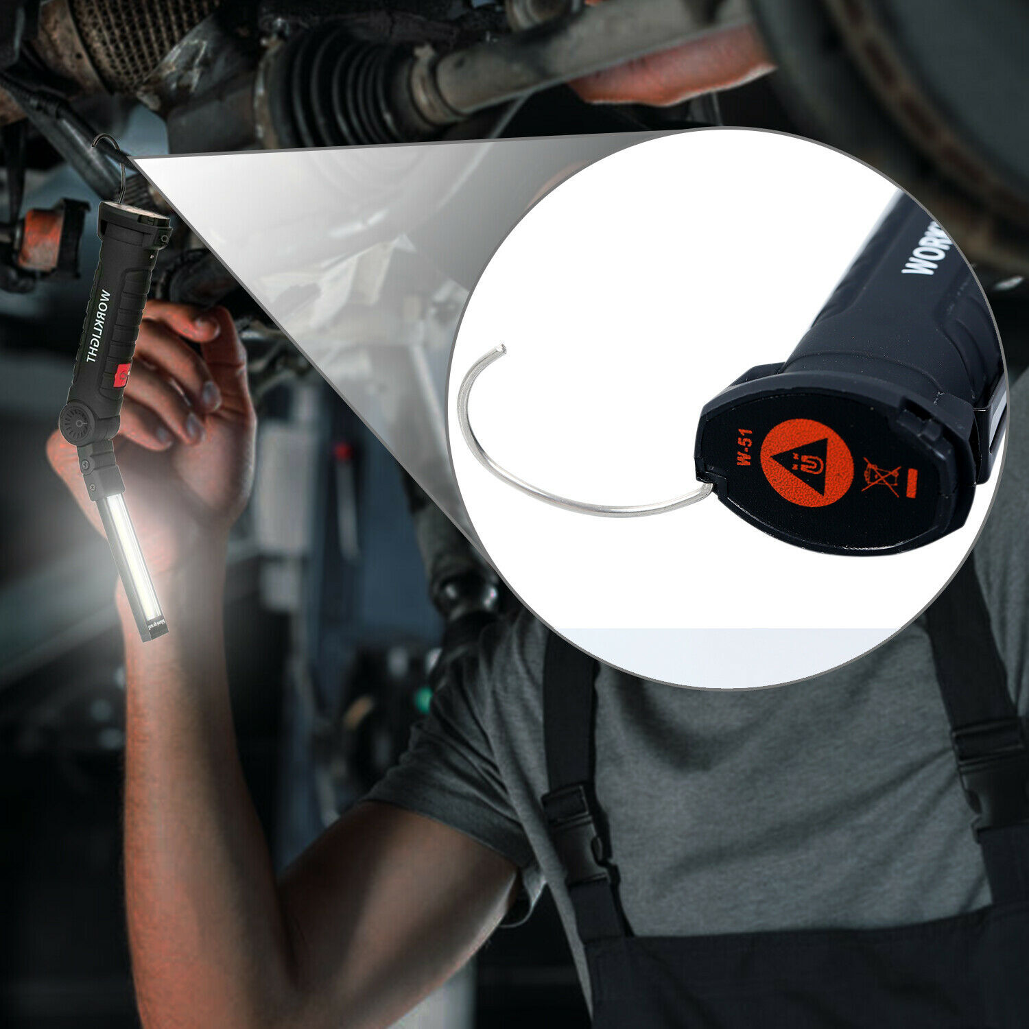 Magnetic Rechargeable COB LED RED Work Light Lamp Flashlight Folding ...