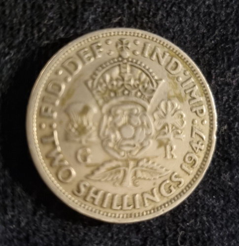 GEORGIVS VI D G BR OMN REX TWO Shillings 1947 FID DEF IND IMP Rare Coin ...