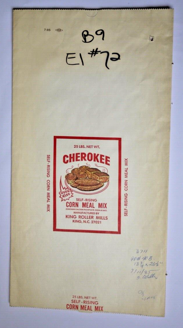 X LARGE Vintage Paper Sack Bag - CHEROKEE CORN MEAL, KING ROLLER MILLS ...
