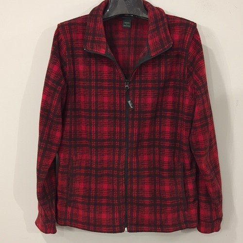Woolrich Fleece Zip Up Jacket Plaid Red Black Hunt size Large | eBay
