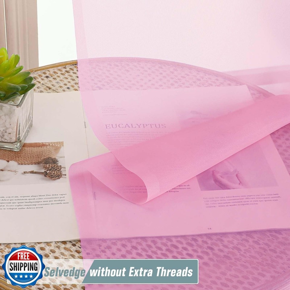 Ebesto Light Pink Sheer Curtains for Window 96 Inches Long 2 Panels ...