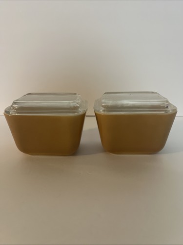 Set Of 2 Vintage Pyrex Refrigerator Dishes W/Lid Beige/ Tan 501 B 1 1/2 ...