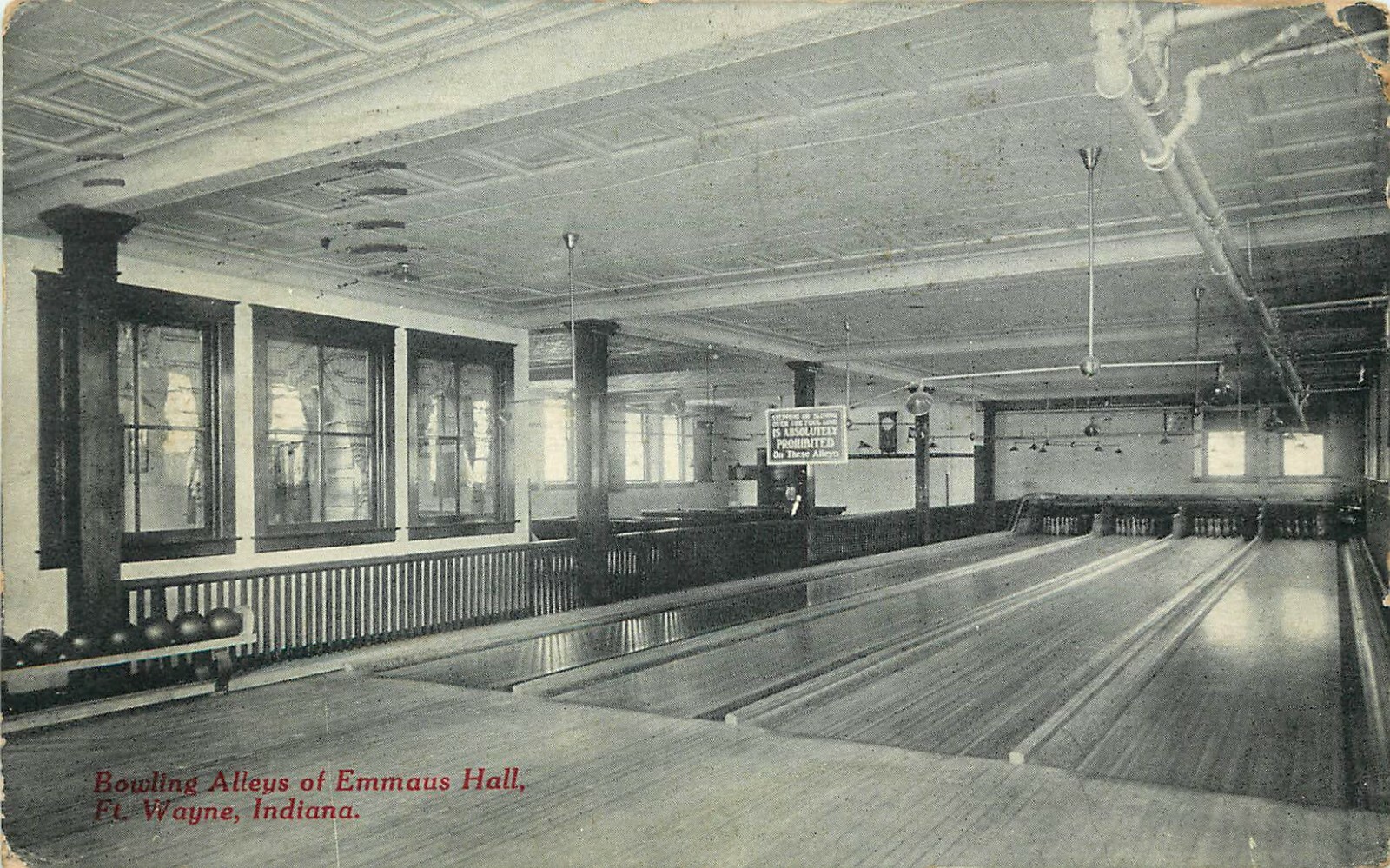 Vintage Postcard; Bowling Alleys, Emmaus Hall, Ft. Wayne IN Posted 1912 ...