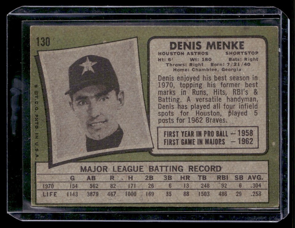 1971 Topps #130 Denis Menke Houston Astros EX Baseball Card *B306 | eBay
