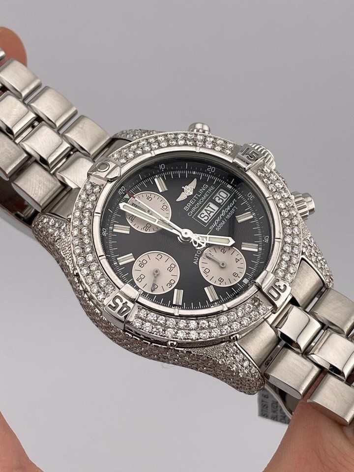 Natural Diamond Breitling Super Ocean A13340 Iced Out Men's Diamond ...