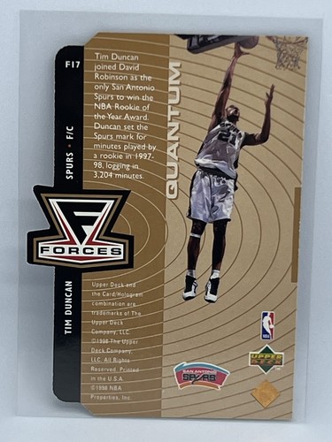 TIM DUNCAN 1998-99 UPPER DECK FORCES BRONZE #0561/1000 INSERT SPURS | eBay