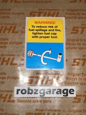 STIHL CHAINSAW TRIMMER GAS FUEL CAP WARNING LABEL STICKER DECAL ...