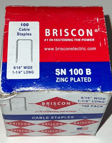 BOX OF 100 BRISCON ELECTRIC SN 100 B Zinc Plated Staples 9/16" Wide 1-1 ...