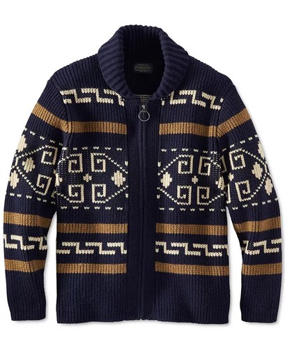 PENDLETON Men's Original Westerly Geo Full-Zip Wool Cardigan Navy/Brown ...