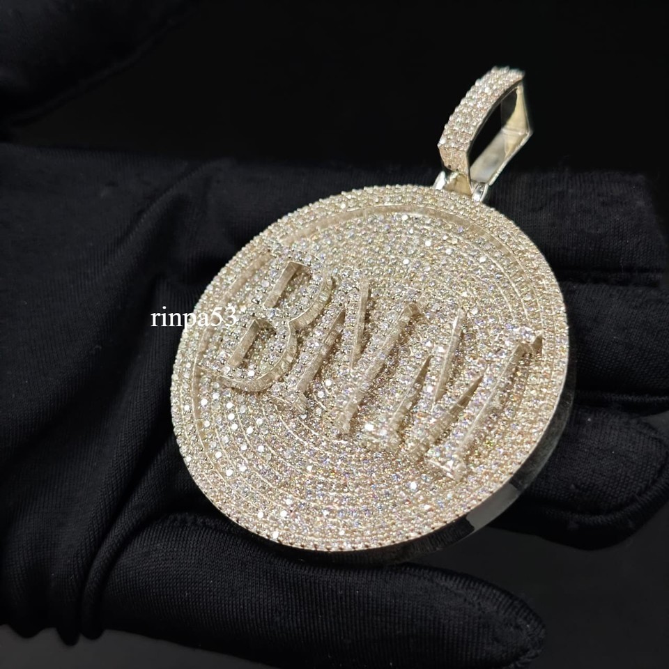 Men’s Custom Round "BNM" Pendant 925 Silver 3.50 Ct Lab Diamond Name ...