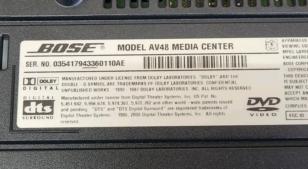 Bose Lifestyle Model AV48 DVD/CD Home Theater Media Center w/ Power ...