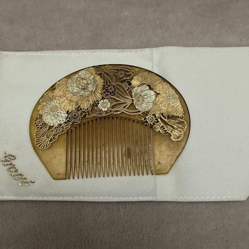 Antique Hair Comb with Gold Floral Design Beautiful Mother of Pearl ...