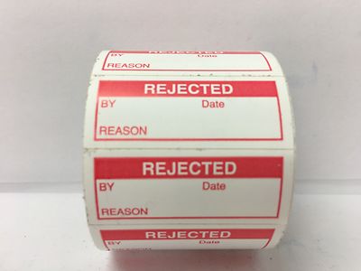 350 Labels of 1-1/2" x 5/8" Red REJECTED Inspection Quality Control ...
