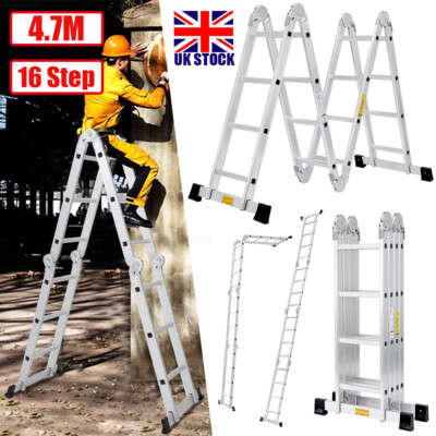 4.7M Aluminium Folding Ladder Multi Purpose Ladder 16 Steps3.7m ...