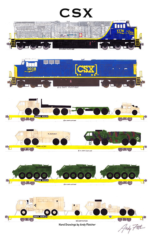 CSX Military Transport Train 11"x17" Poster Andy Fletcher signed | eBay