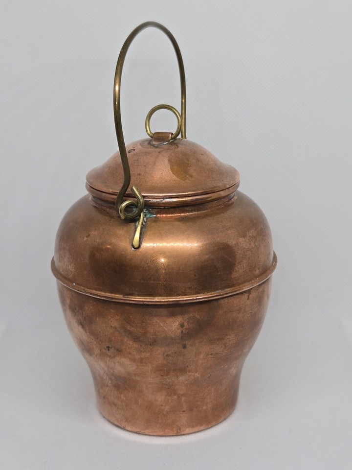 Swedish Miniature Handled/Lidded Copper Cauldron • Brass Details • 5.25 ...