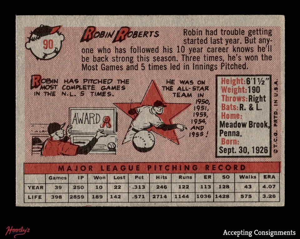 1958 Topps #90 Robin Roberts VG/EX - EX | eBay