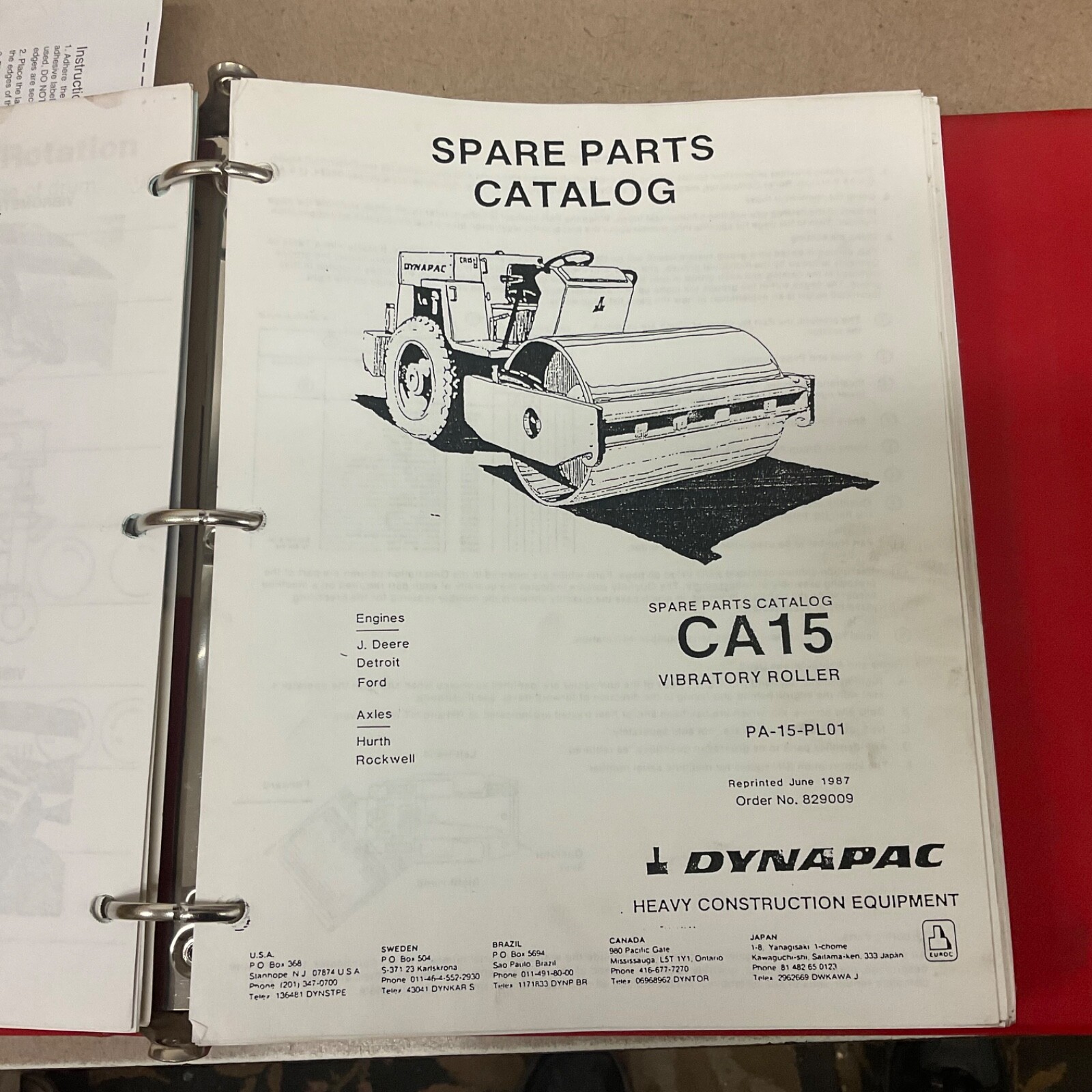 Dynapac CA-15 VIB COMPACTOR SERVICE MAINTENANCE MANUAL PARTS LIST ...
