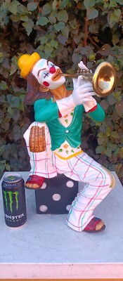 CLOWN WITH TRUMPET PAINTED BRONZE SCULPTURE FOR TABLETOP OUTDOOR ...