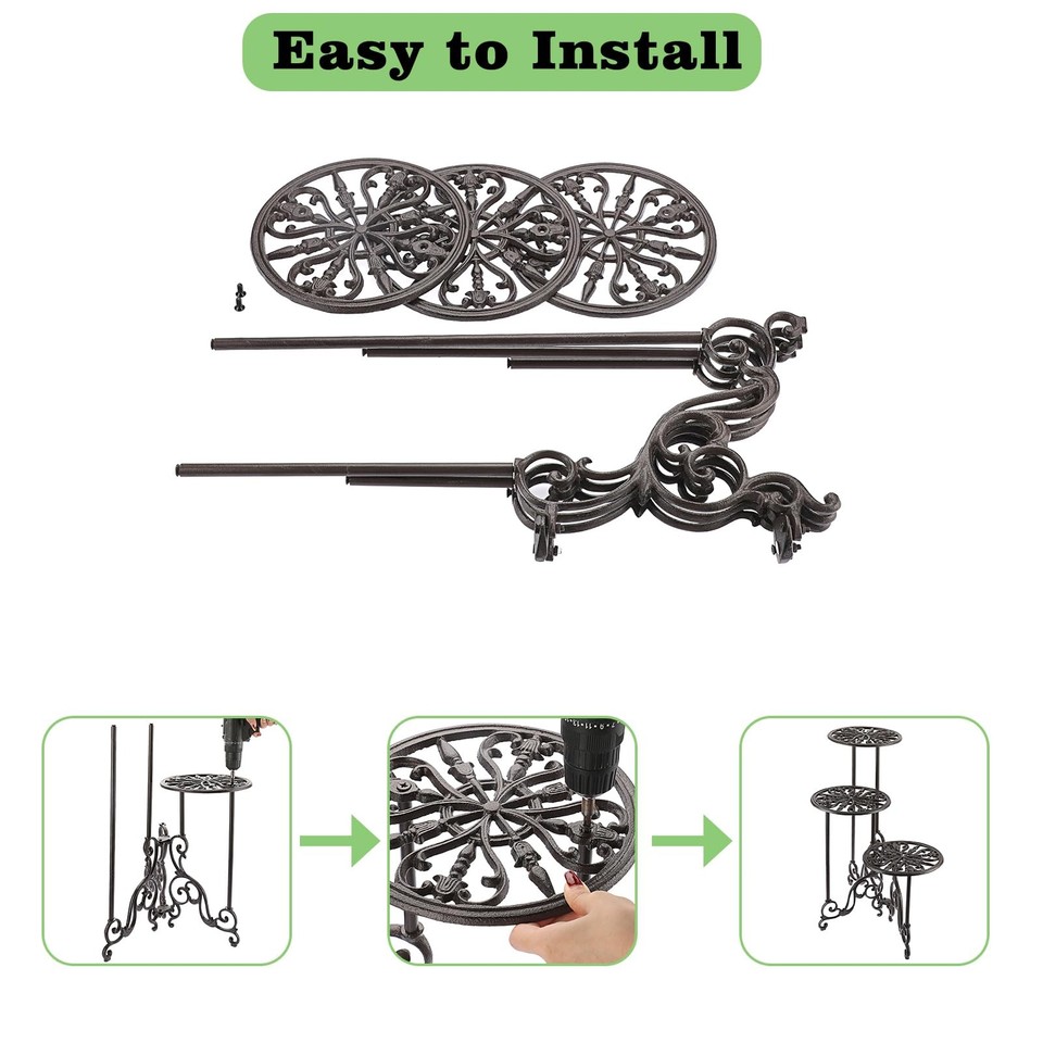 3 Tier Heavy Duty Cast Iron Plant Stand Foldable Wrought Iron Flower ...