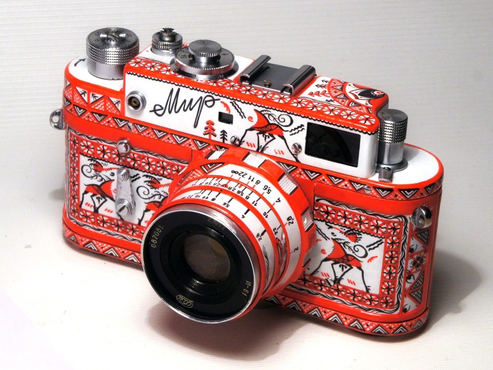 Zorki Mir MIR Soviet USSR RF camera with Industar-61. Stylized as Mezen ...