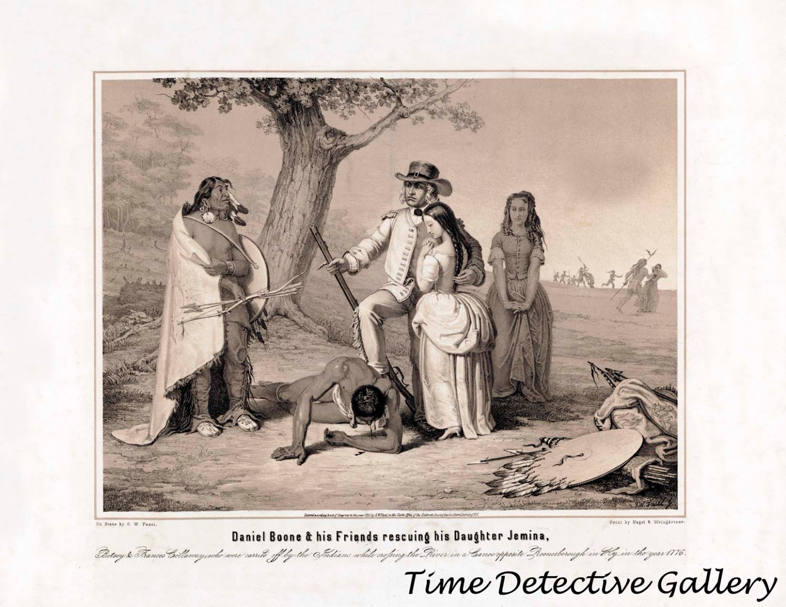 Daniel Boone & Friends Rescuing Daughter Jemima - 1851 Lithograph ...