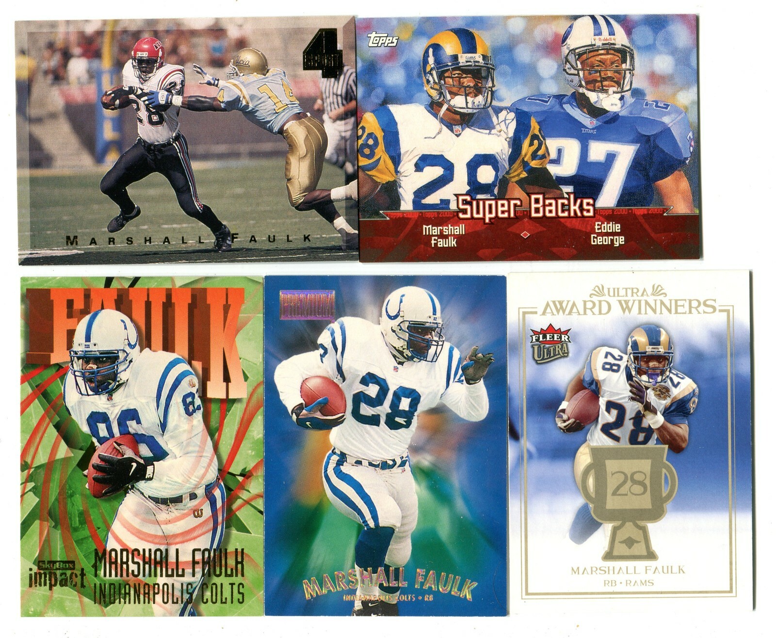 Marshall Faulk 5 Football Card Lot HOF St LOUIS RAMS INDIANAPOLIS COLTS ...