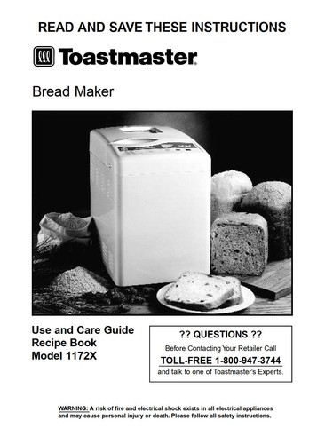 Toastmaster Bread Machine Manual Model 1172x | eBay