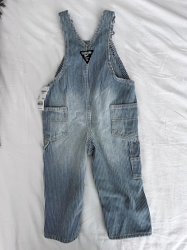 NWT Toddler OSHKOSH Striped Vestbak Overalls Train Size 18 M~Railroad ...
