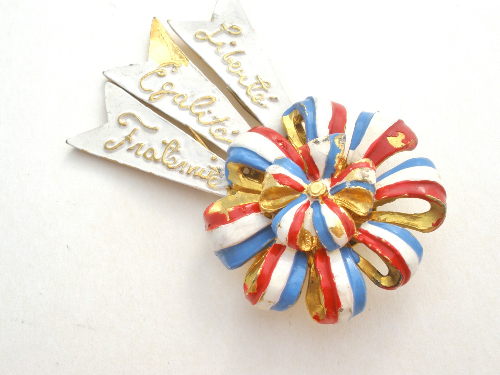 RARE SILSON FRENCH COCKADE FUR CLIP PIN WWII VINTAGE ENAMEL RED WHITE ...