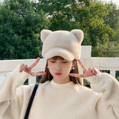 Women's 100% Real Whole Pelt Mink Fur Hat Princess Peaked Cap Headgear ...