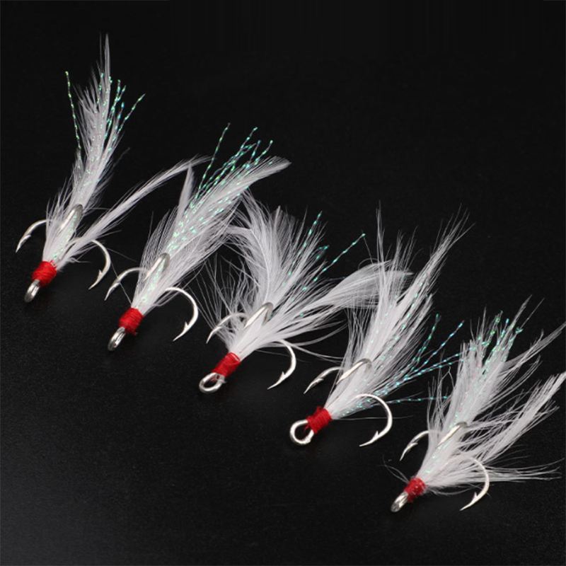 50 Pack Treble Hooks With Feathers 4# 6# 8# 10# 12# Fishing Hooks | eBay