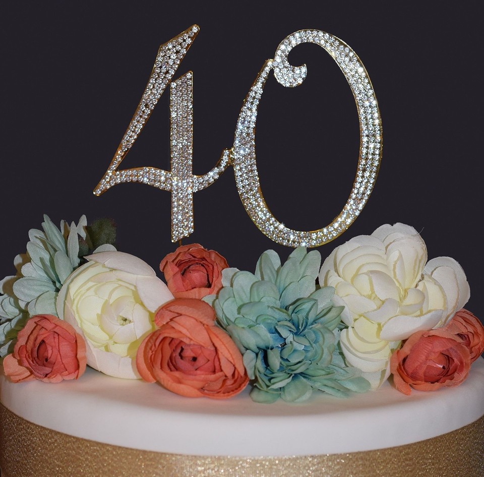 40 GOLD Cake Topper | Premium Sparkly Crystal Rhinestones | 40th ...