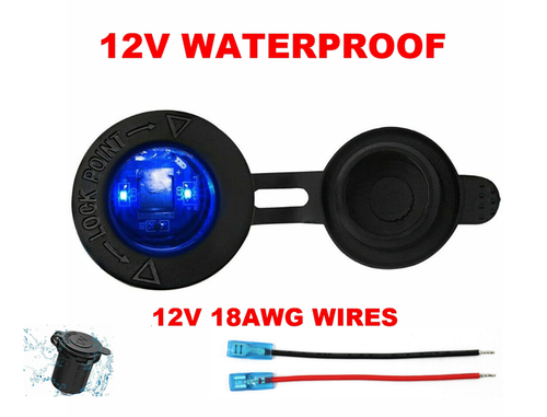 MARINE 12V 15A 18AWG Wires Waterproof Socket Power Outlet LED BLUE | eBay