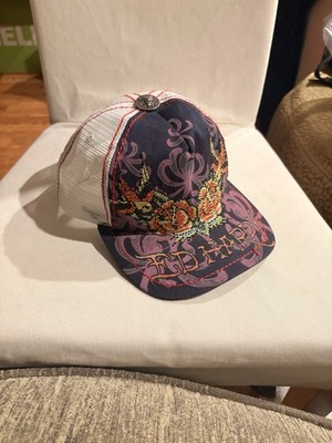 Ed Hardy Black Orange Adjustable Snapback Trucker Cap with Embroidered ...