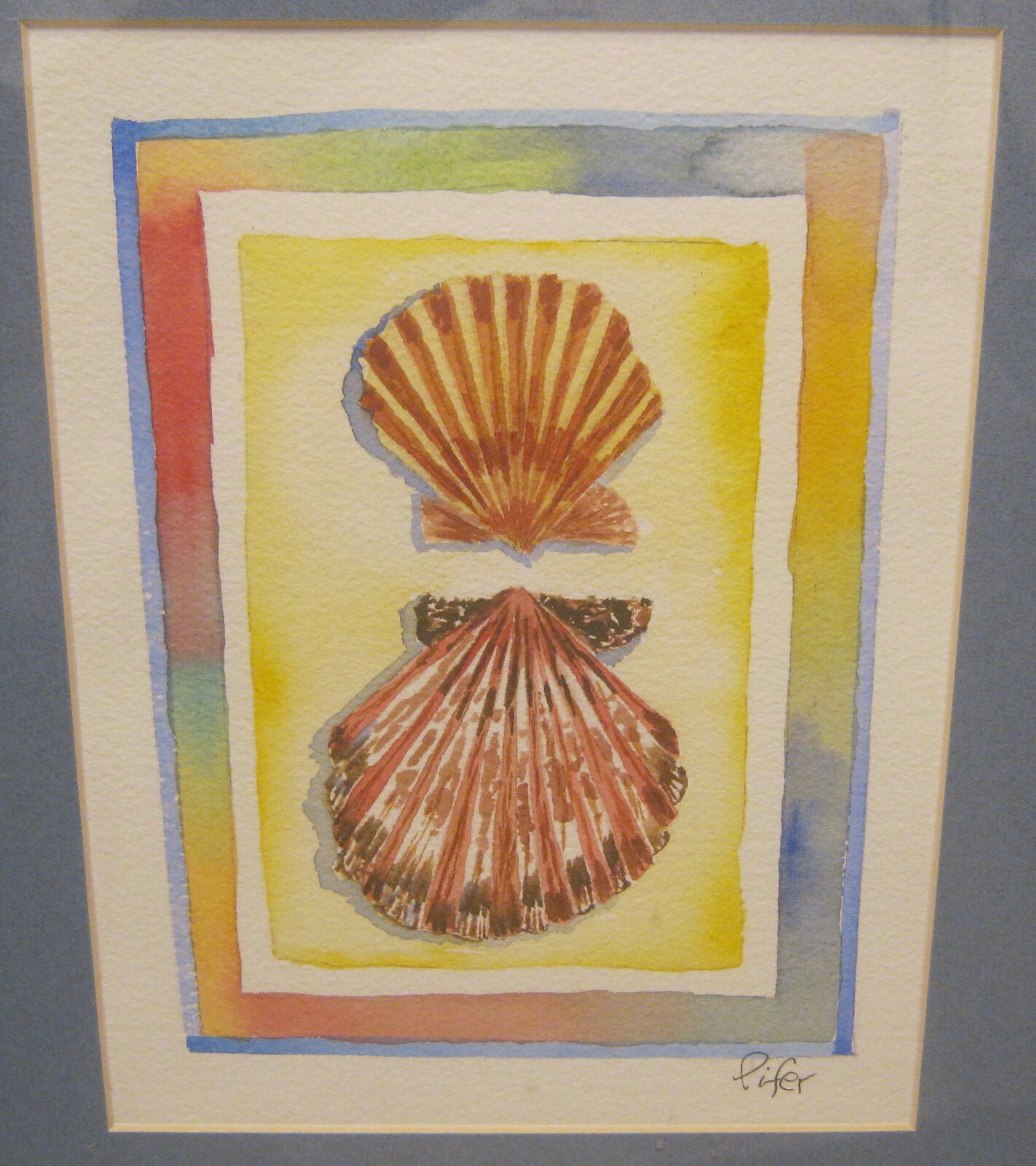 Lovely Watercolor Painting 2 SCALLOP SEASHELLS by JERRY PIFER Excellent ...