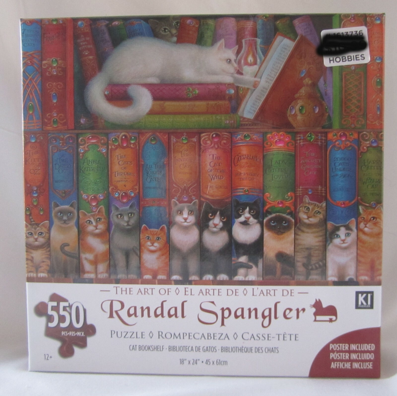 The Art of Randal Spangler CAT BOOKSHELF 550 Pc Jigsaw Puzzle 18" x 24 ...