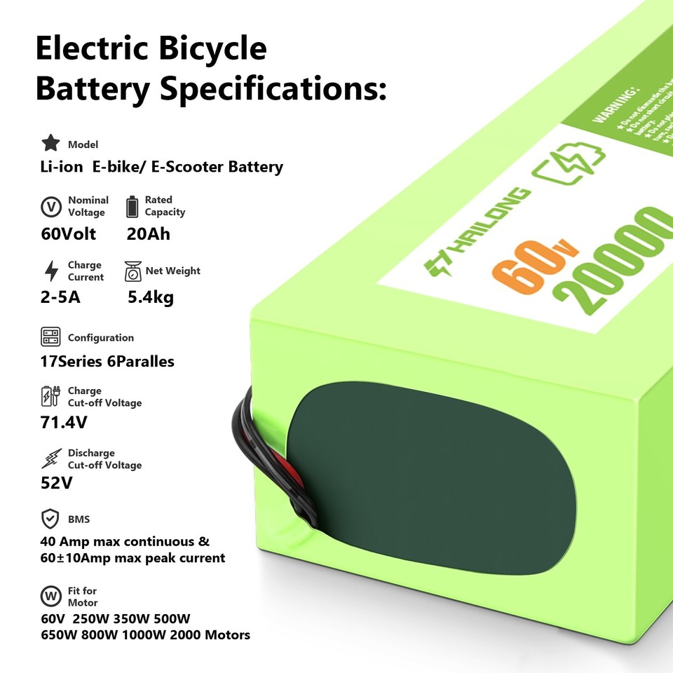 New 60V 20Ah Lithium Battery Electric Bicycle Battery for 0-2000W Motor ...