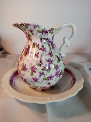 Vintage Inarco Japan Painted Violets Fine Bone China Pitcher & Bowl | eBay