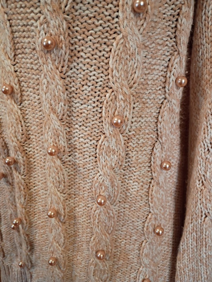 Soho Jeans Cable Knit Pearl Sweater Large Blush Pink Chunky Cozy Preppy ...