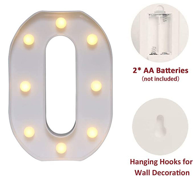 White Plastic Marquee Number Lights Sign. Battery Operated Number (0 ...
